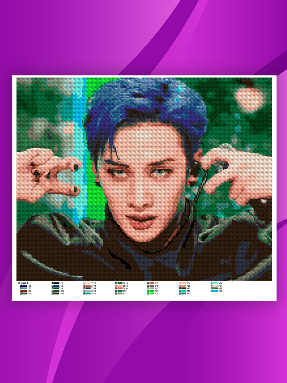 Алмазная мозаика без подрамника - вышивка Stray kids - Бан Чан на сцене 40 х 50 см