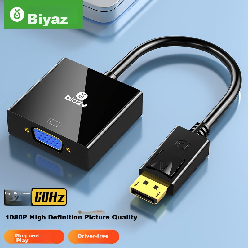 Biaze DP to VGA Converter, Displayport to VGA Female Adapter, High-Definition Video Cable, Large DP for Laptop And Desktop Computer Connection to Monitor/projection