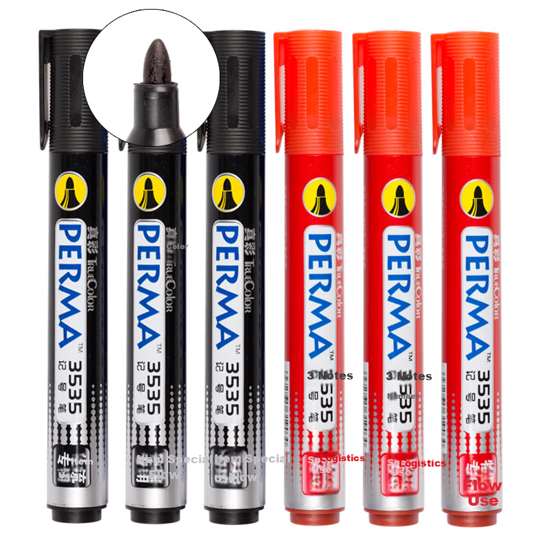 TRUECOLOR Black Quick-Drying Round Tip Permanent Marker Pen, Office Meeting Teaching Pen, 20 Pcs/box 3535