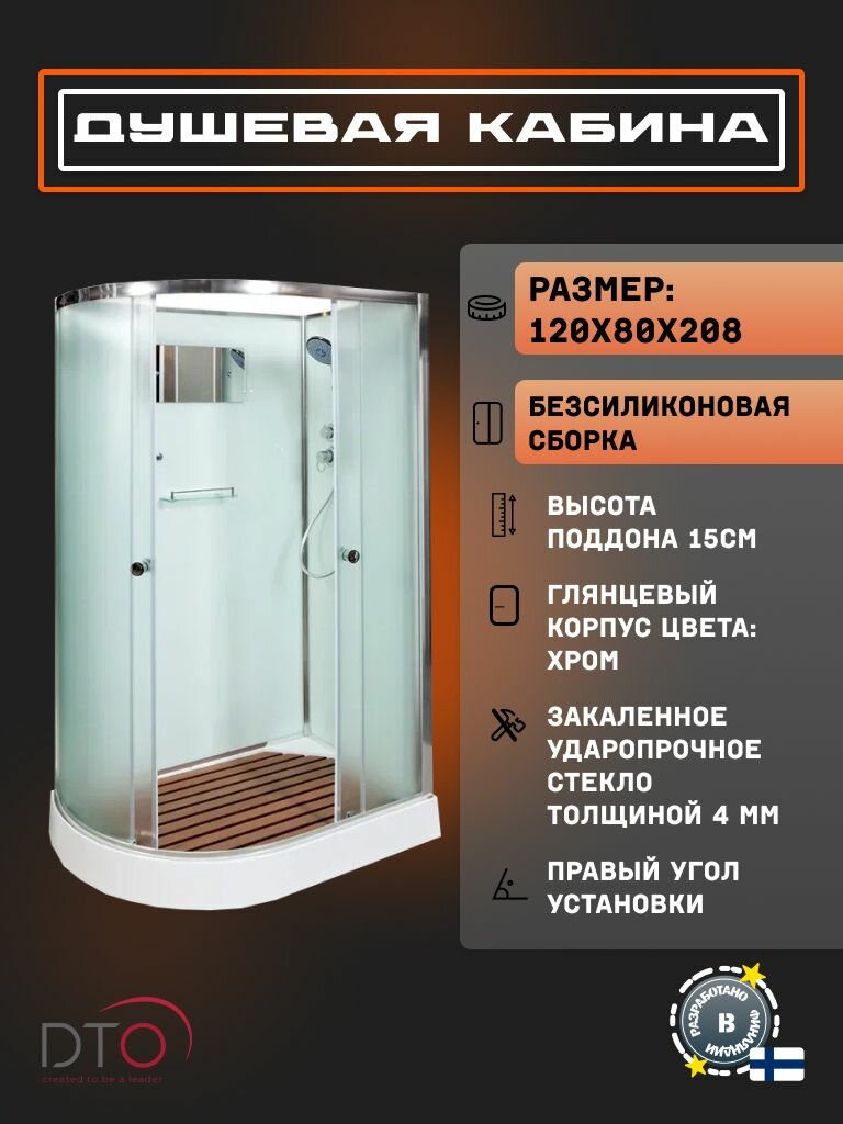 Душевая кабина DTO D102R (120х80х208) низкий поддон, стекло матовое, правосторонняя