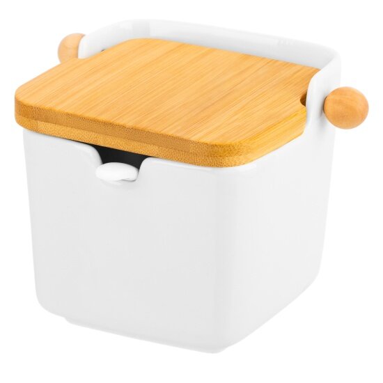 Сахарница Elan Gallery "Айсберг" 12*9,5*9,5 см 300 мл с деревянной крышкой с ложкой, фарфор (950222 Elan)