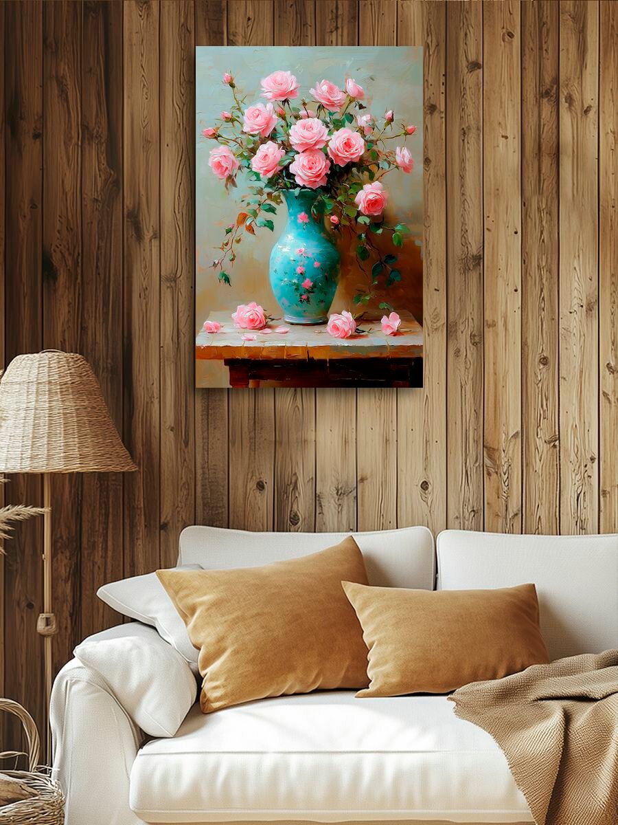 Картина на холсте LOFTime 40Х60 Розы в голубой вазе КС-1348-4060