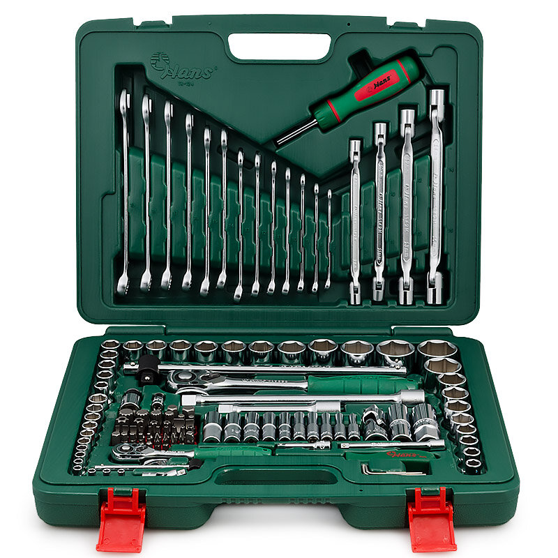 Hans Набор инструмента универ. 1/4" и 1/2", ключи комб. торц. угловые, набор бит, 124 предм. TK-124