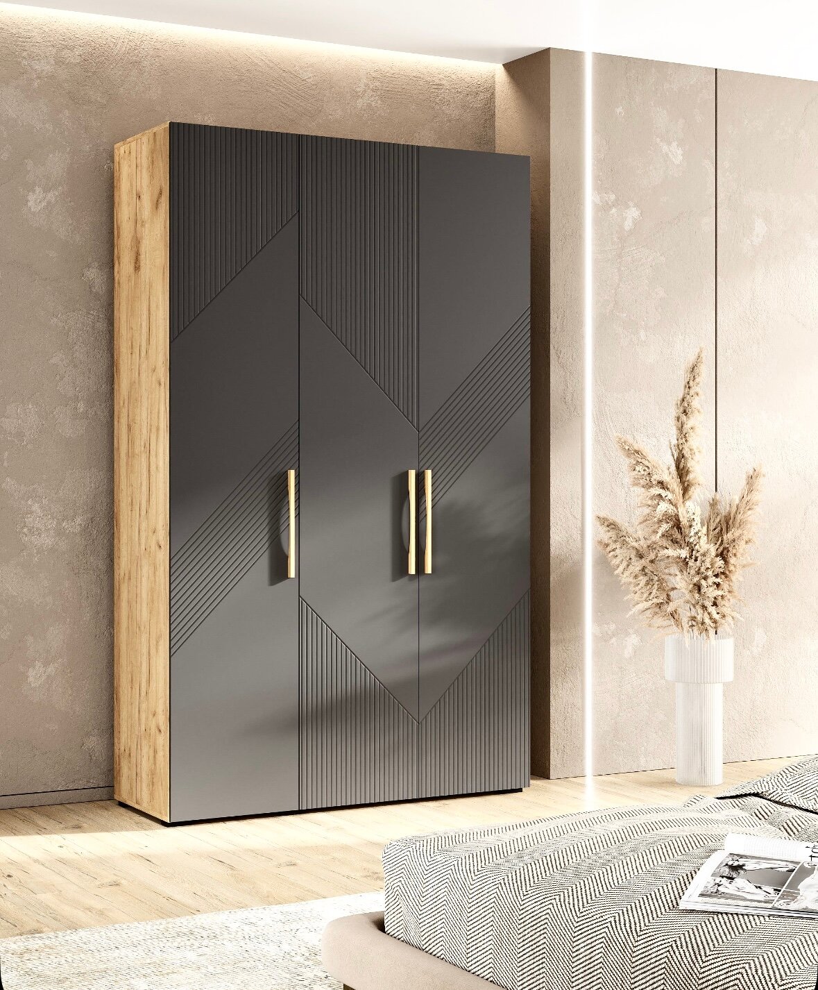 Шкаф Ирис 3х створчатый. 1.35 метра. Дуб Крафт золотой/Графит
