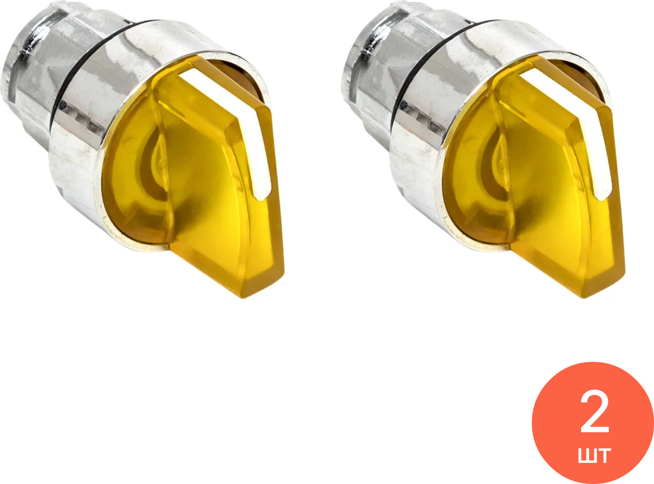 Исполнительный механизм переключателя EKF / ЕКФ ХB4 на 3 положения с фиксацией и подсветкой, короткая ручка, желтый, 22мм, IP54 / электрика (комплект из 2 шт)