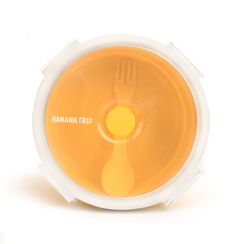 Banana Trip Portable Folding Bowl, Silicone Utensil Fruit Storage Container with Lid, Extendable Bowl, Orange, Medium Size, 750ml