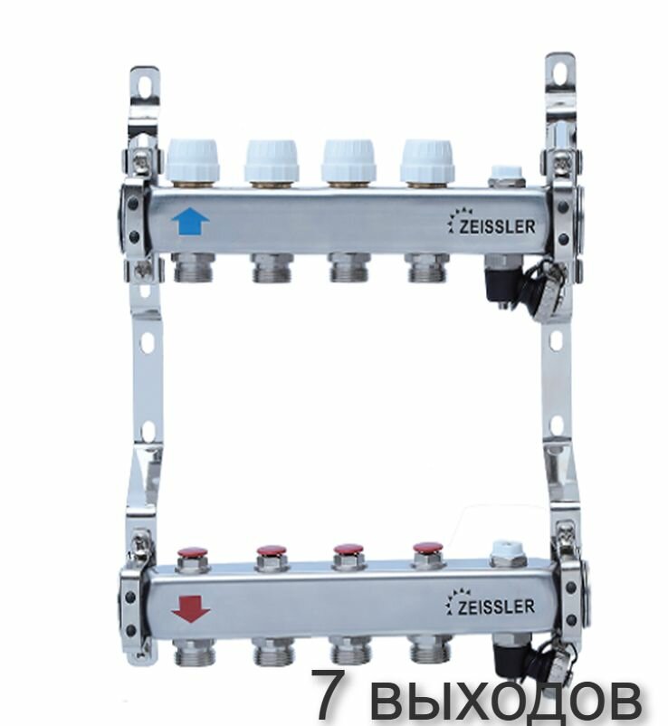 Коллекторная группа без расходомеров и кранов 1"- 3/4" 7 выходов "ZEISSLER" ZSc.406.0607S