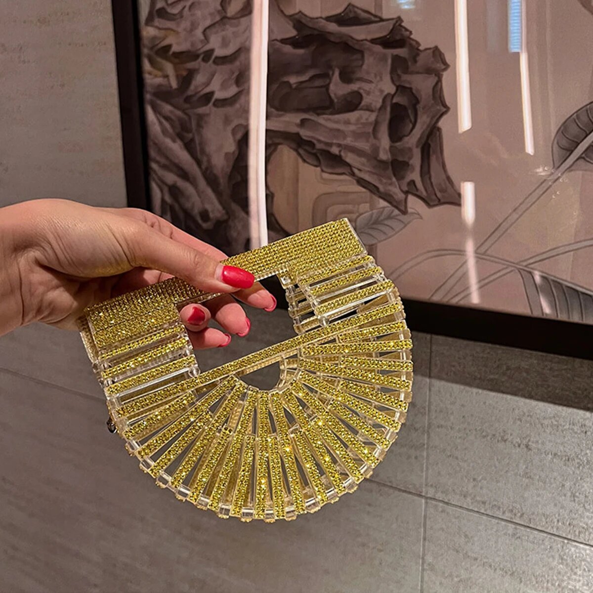 Джиомай на полуанлом сумки страной кошелек роскошные дизайнерские сумочки вечерние мини -корзина Bling Tote Mack Crystal Свадебные сумки, gold, SKU00912