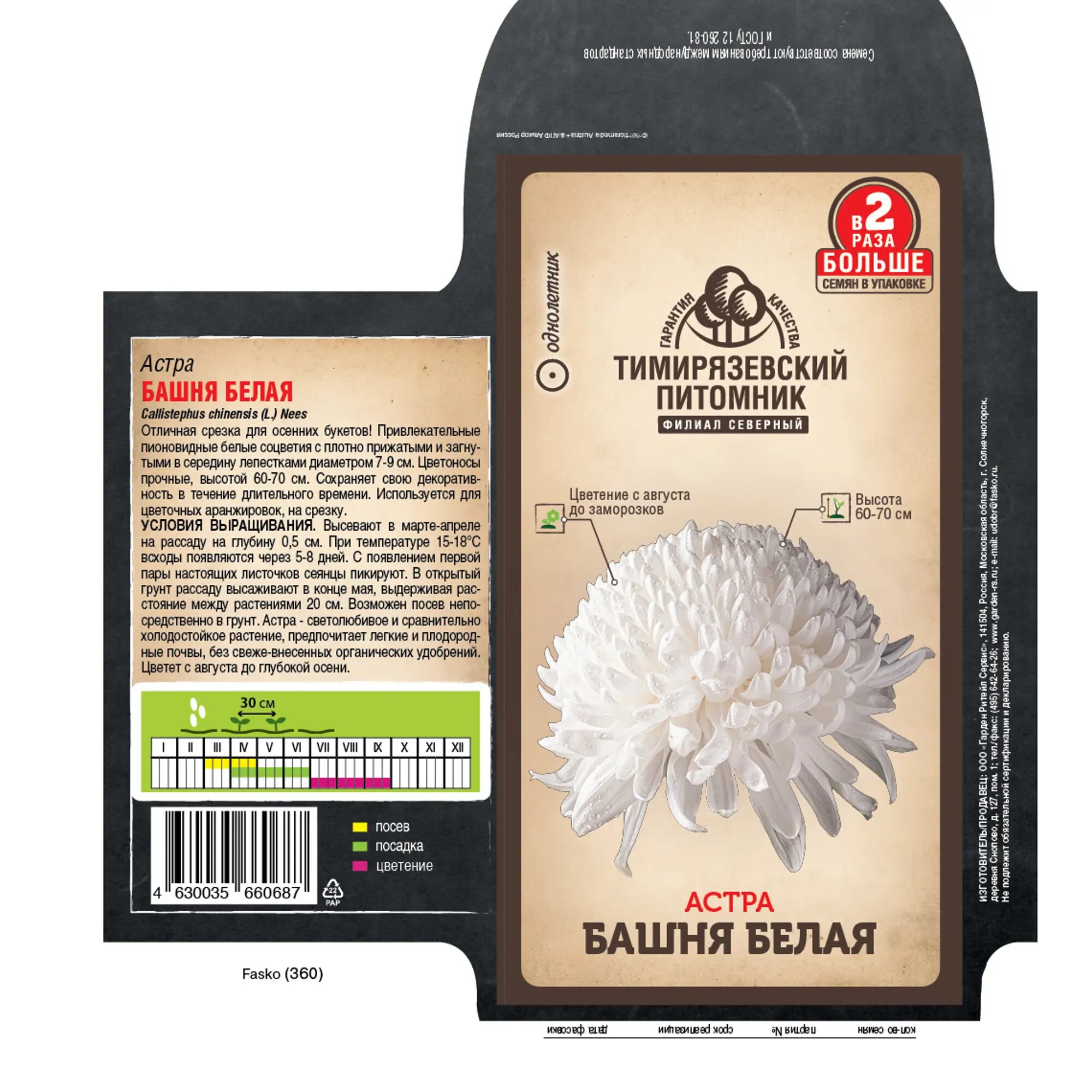 Семена астры Башня белая от Тимирязевского питомника для декоративного цветника на клумбе