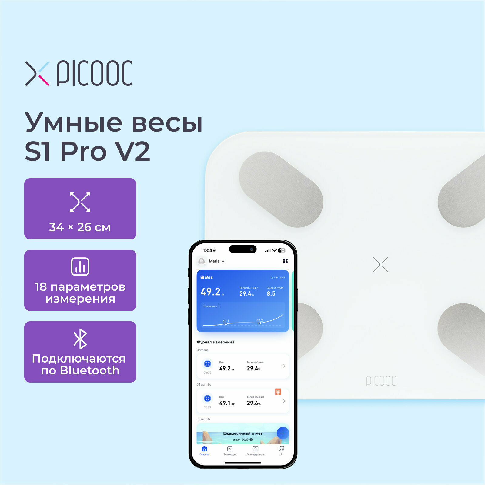 Умные напольные электронные весы Picooc S1 Pro V2 c Bluetooth