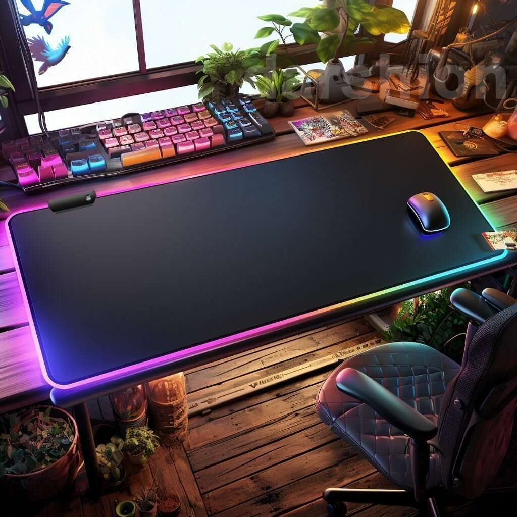 Игровой коврик для мыши большой с подсветкой RGB 400х450 мм, черный / Коврик для мыши игровой XXL/ Коврик для мыши / Коврик для мышки игровой большой