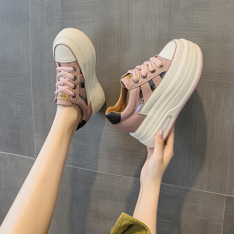 Женские туфли небольшого размера, лето 2025, новые, на толстой подошве, с танкеткой, на платформе и с внутренней частью, увеличивающей рост, повседневные туфли для женщин