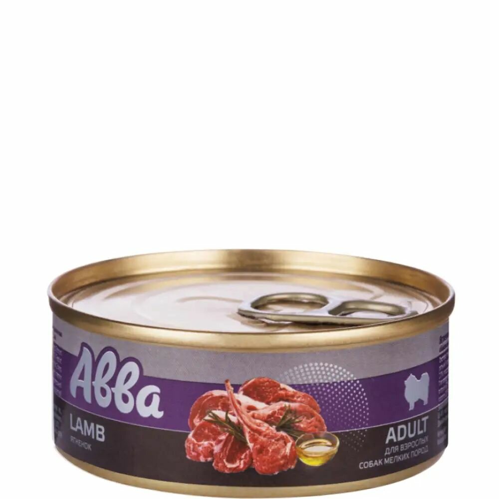 Авва Adult Влажный корм (консервы) для взрослых собак всех пород, с ягненком, 100 гр.