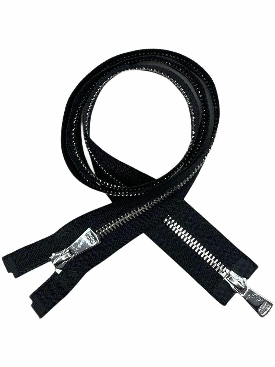 Молния металл,100см, тип 5, черный, зубья никель,2 замка. Италия.1шт.