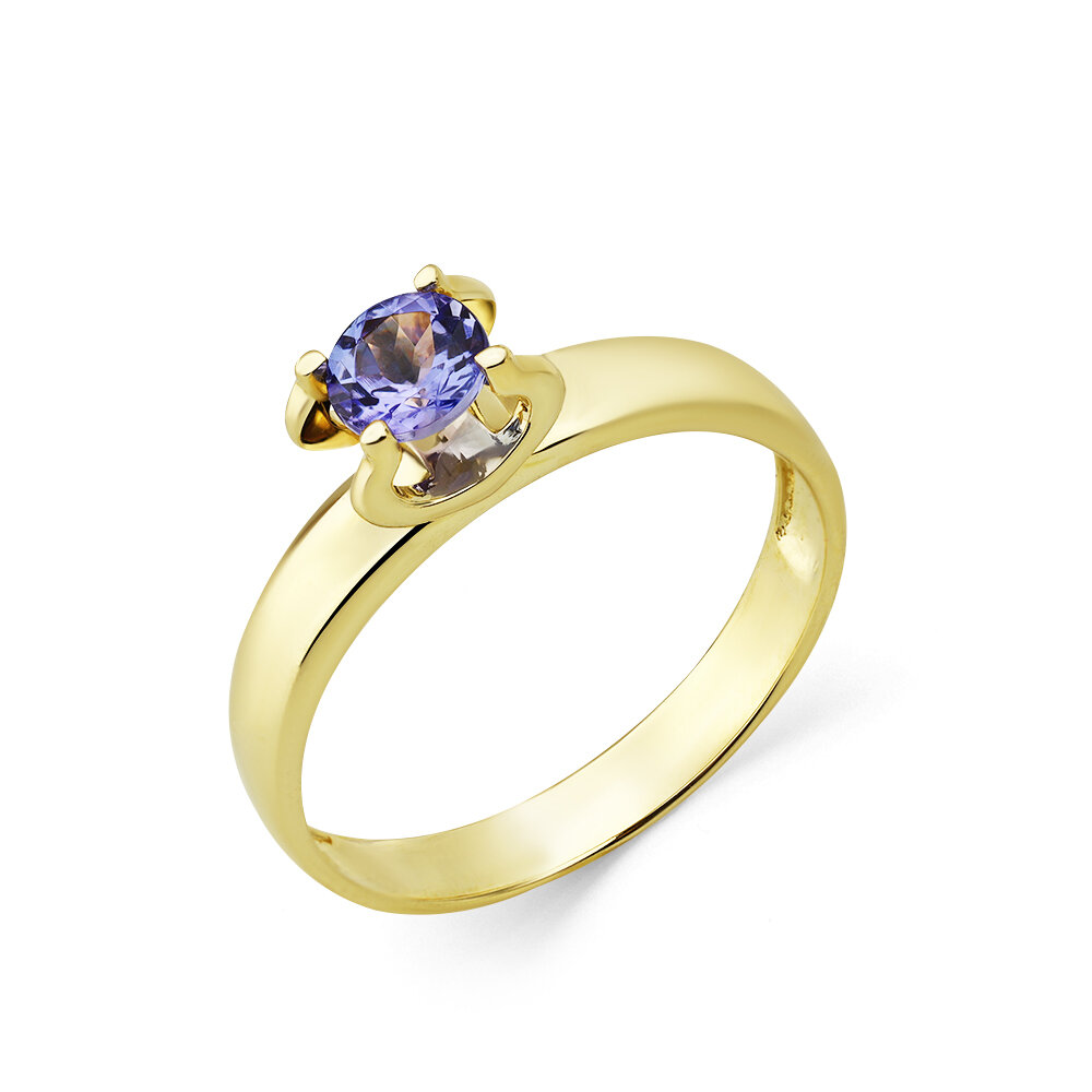 Кольцо, желтое золото, 585 проба, танзанит