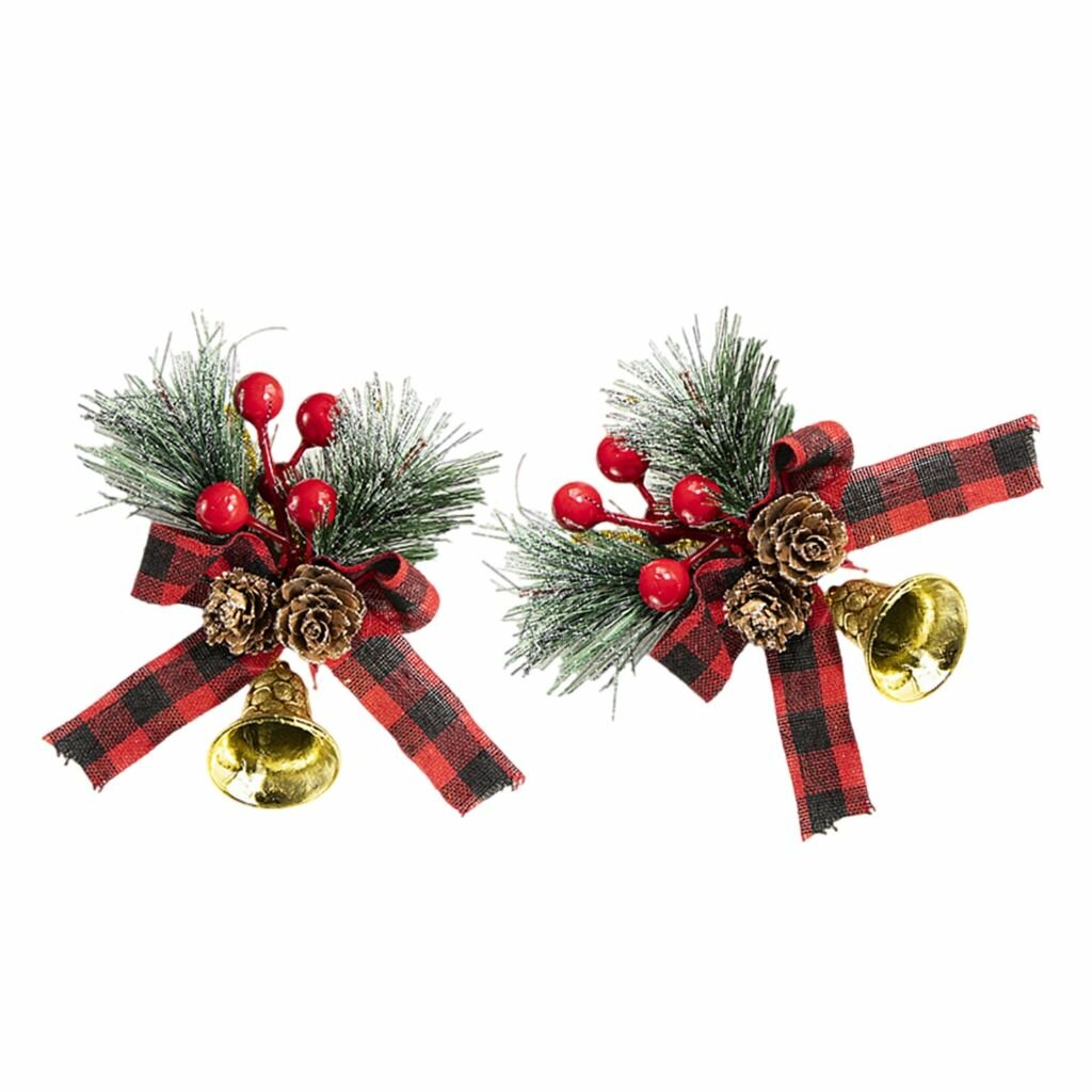 Упаковка из 2 рождественских бантиков-льняная лента с золотым бантиком-колокольчиком