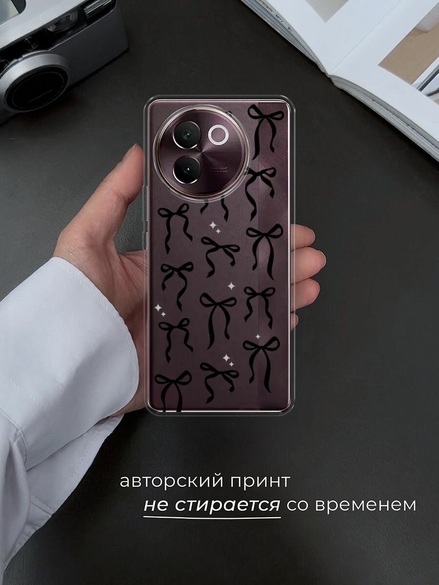 Чехол на Vivo V30e / Виво В30е с принтом "Black bows", прозрачный — фото 1