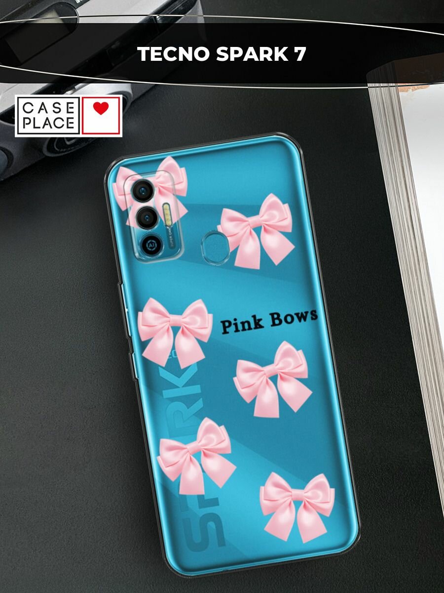 Чехол на Tecno Spark 7 / Техно Спарк 7 с принтом "Pink Bows", прозрачный