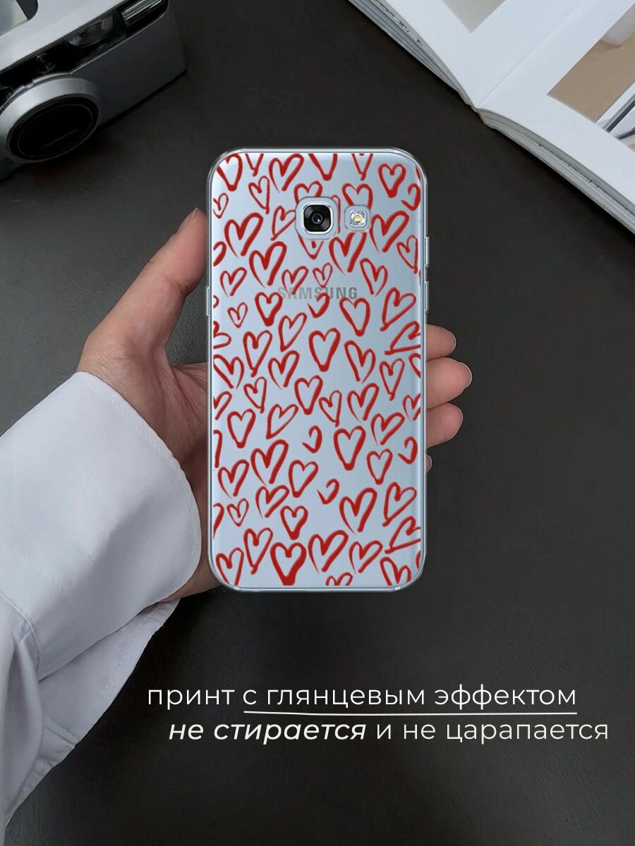 Чехол на Samsung Galaxy A5 2017 / Самсунг Галакси А5 2017 с принтом "Легкие бордовые сердечки" — фото 1