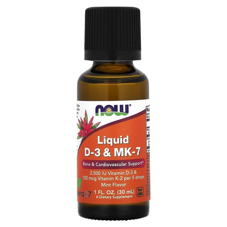 Витамины NOW Liquid D-3 MK-7, поддержка костей и сердечно-сосудистой системы, США, 30мл