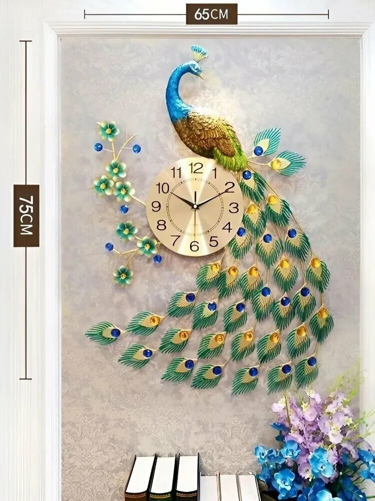 Настенные часы, 75 см х 65 смНастенные часы в форме павлина – это не просто украшение, но и символ удачи и благополучия.