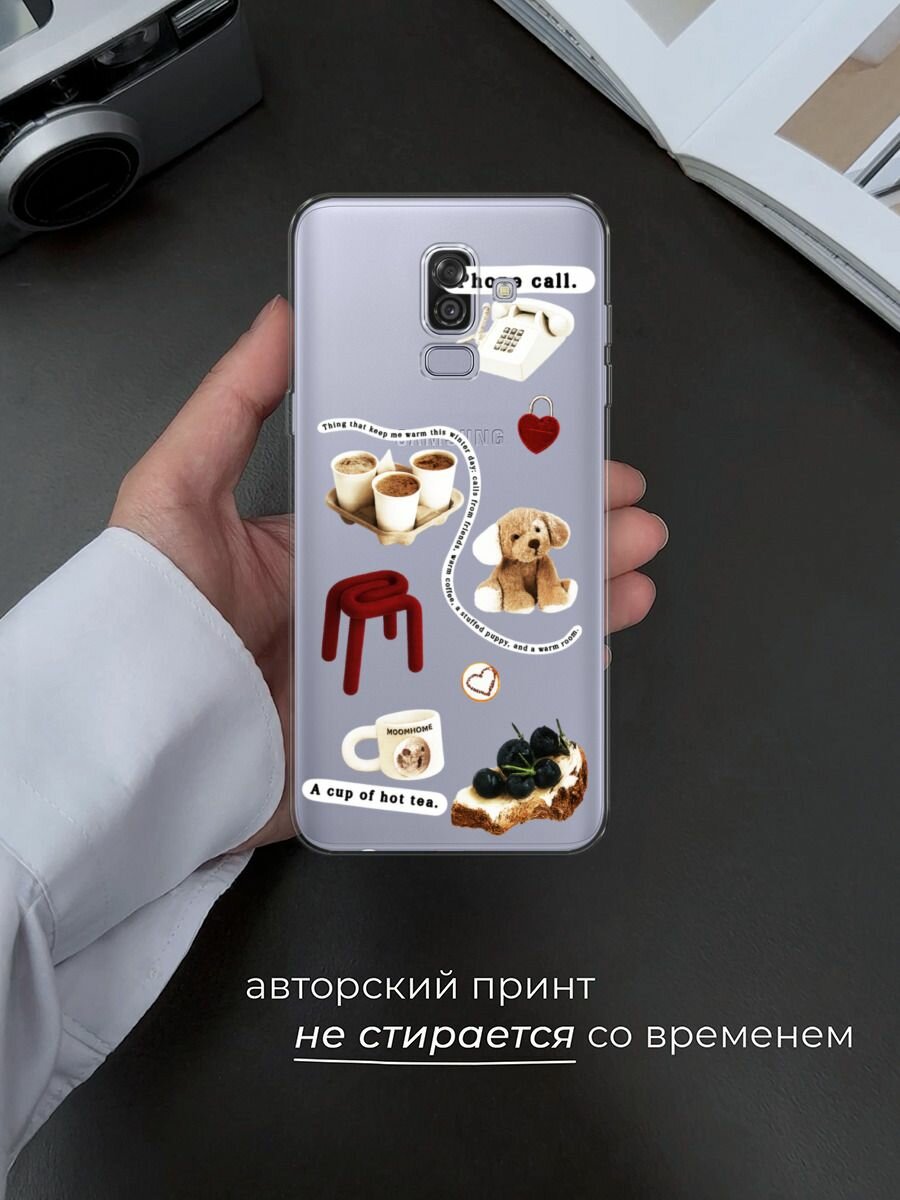 Чехол на Samsung Galaxy J8 / Самсунг Галакси Джей 8 с принтом "Phone call", прозрачный — фото 1
