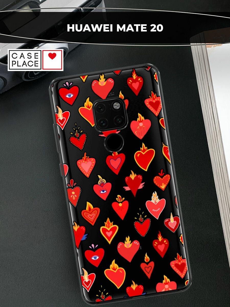 Чехол на Huawei Mate 20 / Хуавей Мате 20 с принтом "Дьявольские сердца паттерн", прозрачный