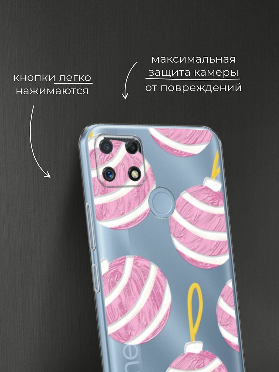Чехол на Realme C25/C25s / Реалми С25/C25s с принтом "Розовые новогодние шарики 3" — фото 1