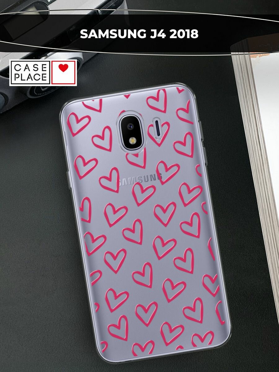 Чехол на Samsung Galaxy J4 / Самсунг Галакси Джей 4 с принтом "Темные сердечки"