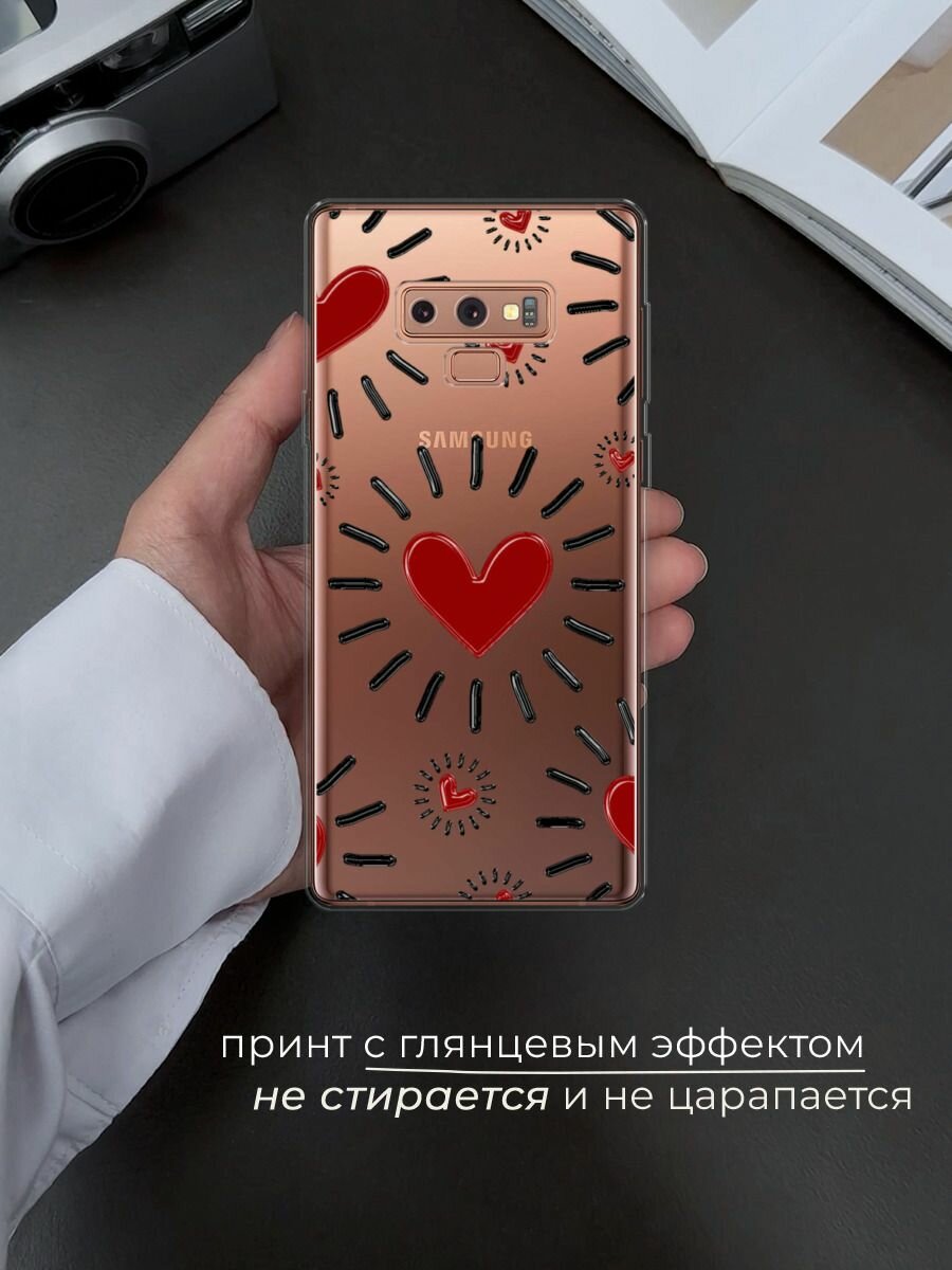 Чехол на Samsung Galaxy Note 9 / Самсунг Галакси Нот 9 с принтом "Бордовые сердца паттерн" — фото 1