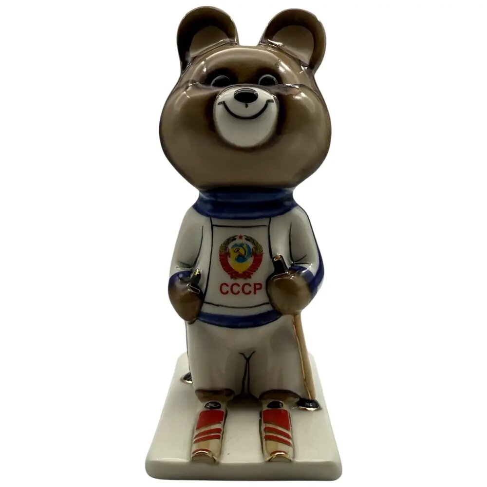 Фарфоровая статуэтка "Олимпийский Мишка - Лыжник СССР", 2022-2024 гг, Вербилки, Россия (синий)
