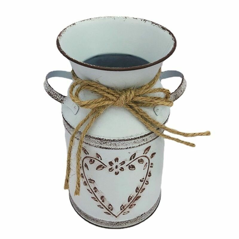 Ваза для цветов из металла в деревенском стиле, винтажная, в стиле шебби-шик, оцинкованная банка