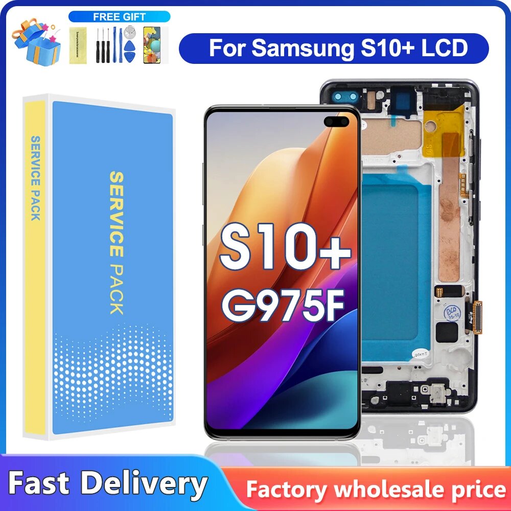 Экран с рамкой для Samsung S10 Plus, ЖК-дисплей G975 G975F SM-G975F, дигитайзер сенсорного экрана в сборе, замена для Samsung S10 + Green With Frame