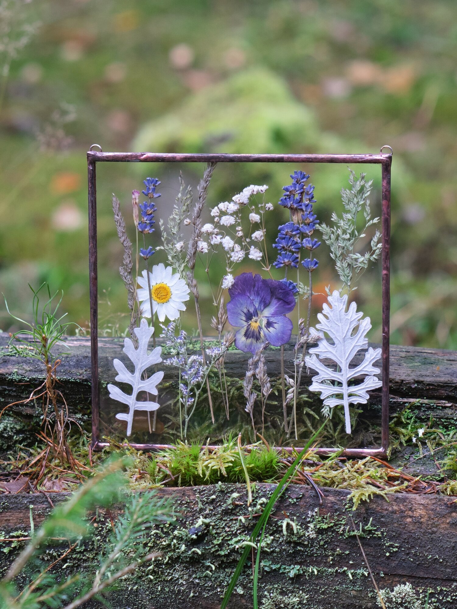 Декорация настенная Гербарий в стекле "Forget-me-not" / 15*15 см / медная рама