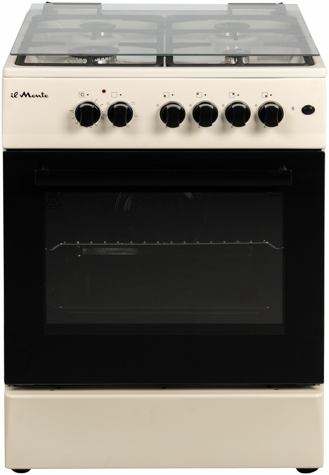 Газовая плита с Электрической духовкой, Газ-контроль, Конвекция, Разморозка, Чугунные решетки, Ящик для посуды, il Monte FO-GE6041-IV