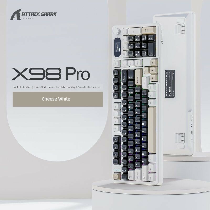 Беспроводная RGB-клавиатура Attack Shark X98Pro с тремя режимами подключения, боковой гравировкой клавиш, экраном,