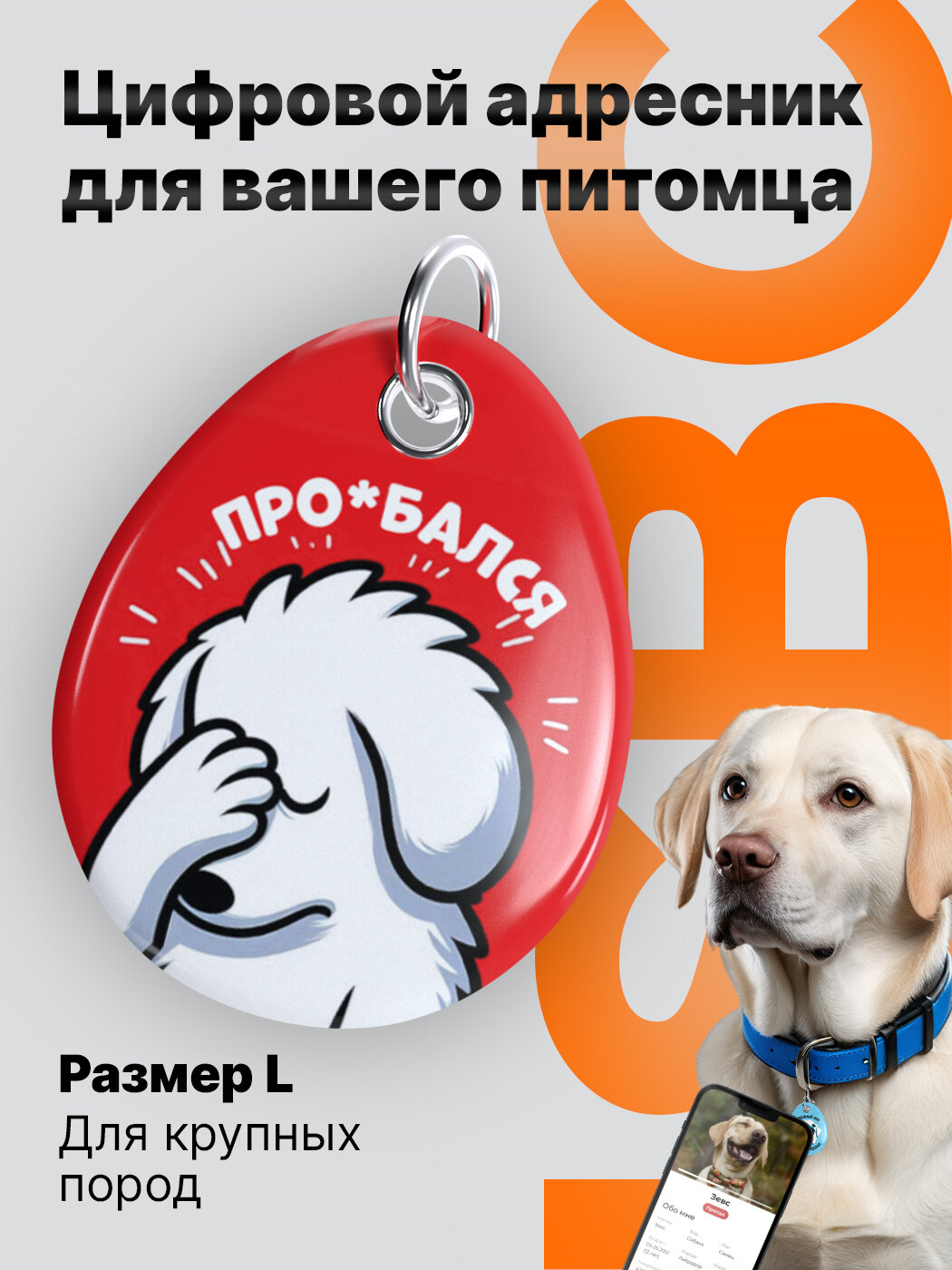 Адресник для собак средних и крупных пород от ISBC с NFC и QR-кодом, Я про@бался