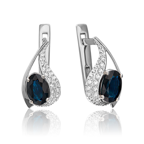 Серьги, белое золото, 585 проба, бриллиант, сапфир