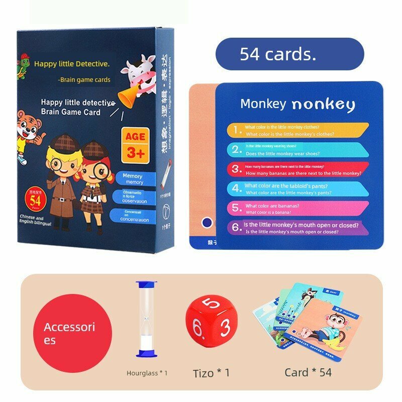 Набор из 54 карт с Happy Detective, песочным часом и кубиком для развития внимания и образовательной игры с детьми