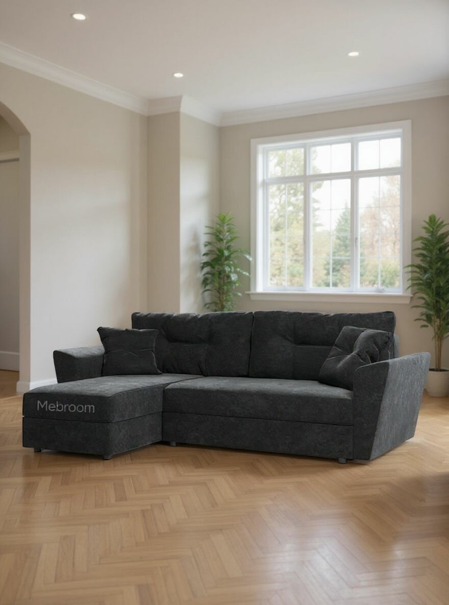 Диван-кровать угловой раскладной "Амстердам" с ящиком для белья, велюр