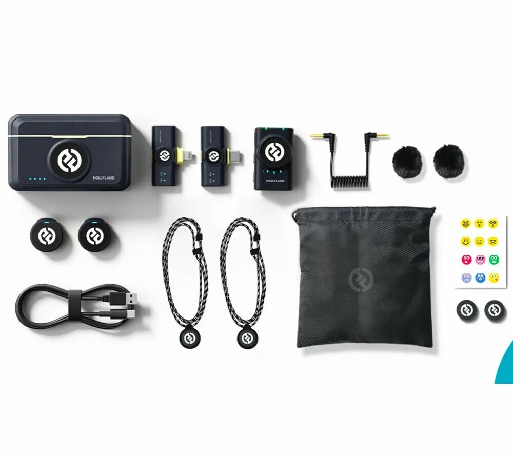 Hollyland Микрофон Беспроводной микрофон Hollyland Lark M2 для iPhone/камеры/Android/ПК, высококачественный звук 48 кГц/24 бит, радиус действия 300 м (2 передатчика + 3 приемника + зарядный чехол), черный