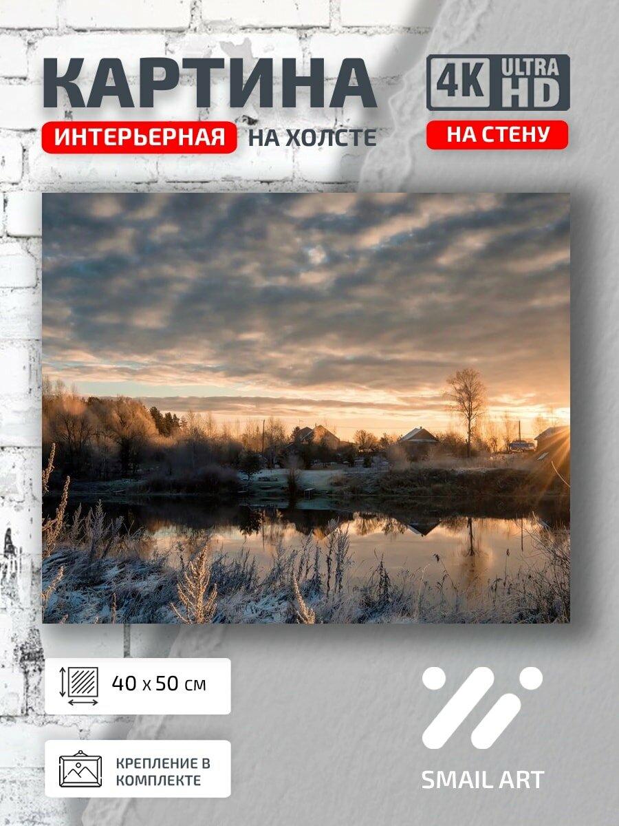 Картина на холсте интерьерная 40 на 50 на стену иней лед для кафе пейзаж