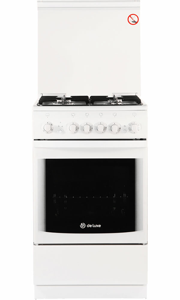 Газовая плита De luxe 5040.33 г 50 см, 43 л, 4 конфорки, белый