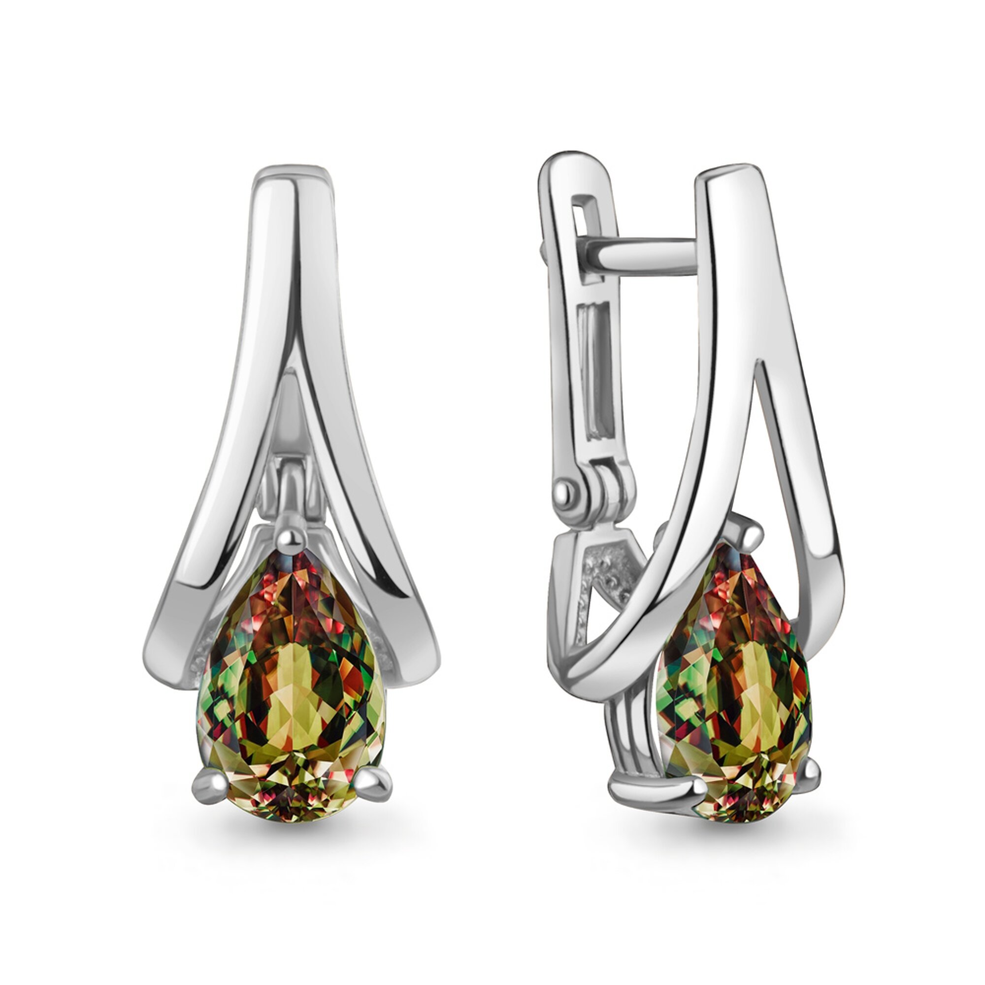 Серьги, серебро, 925 проба, родирование, султанит