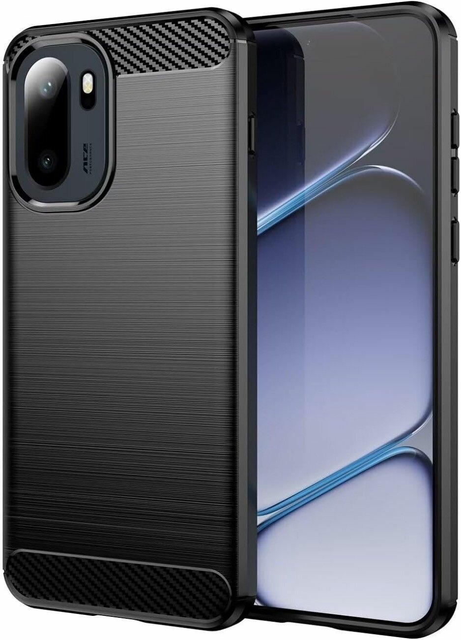 Чехол на OnePlus 15R силиконовый карбон сталь чёрный противоударный