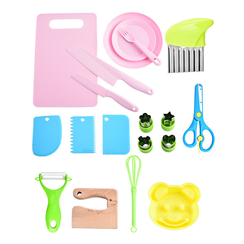 Детский пластиковый набор ножей для фруктов для детского сада и раннего развития, безопасный для рук, подходит для нарезки овощей и тортов, набор игрушечных ножей.
