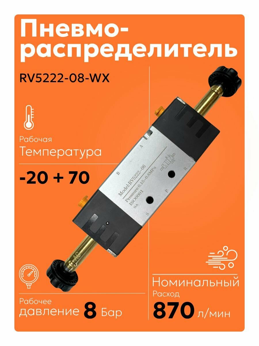 Пневмораспределитель 5/2 G1/4 бистабильный RV5222-08-WX