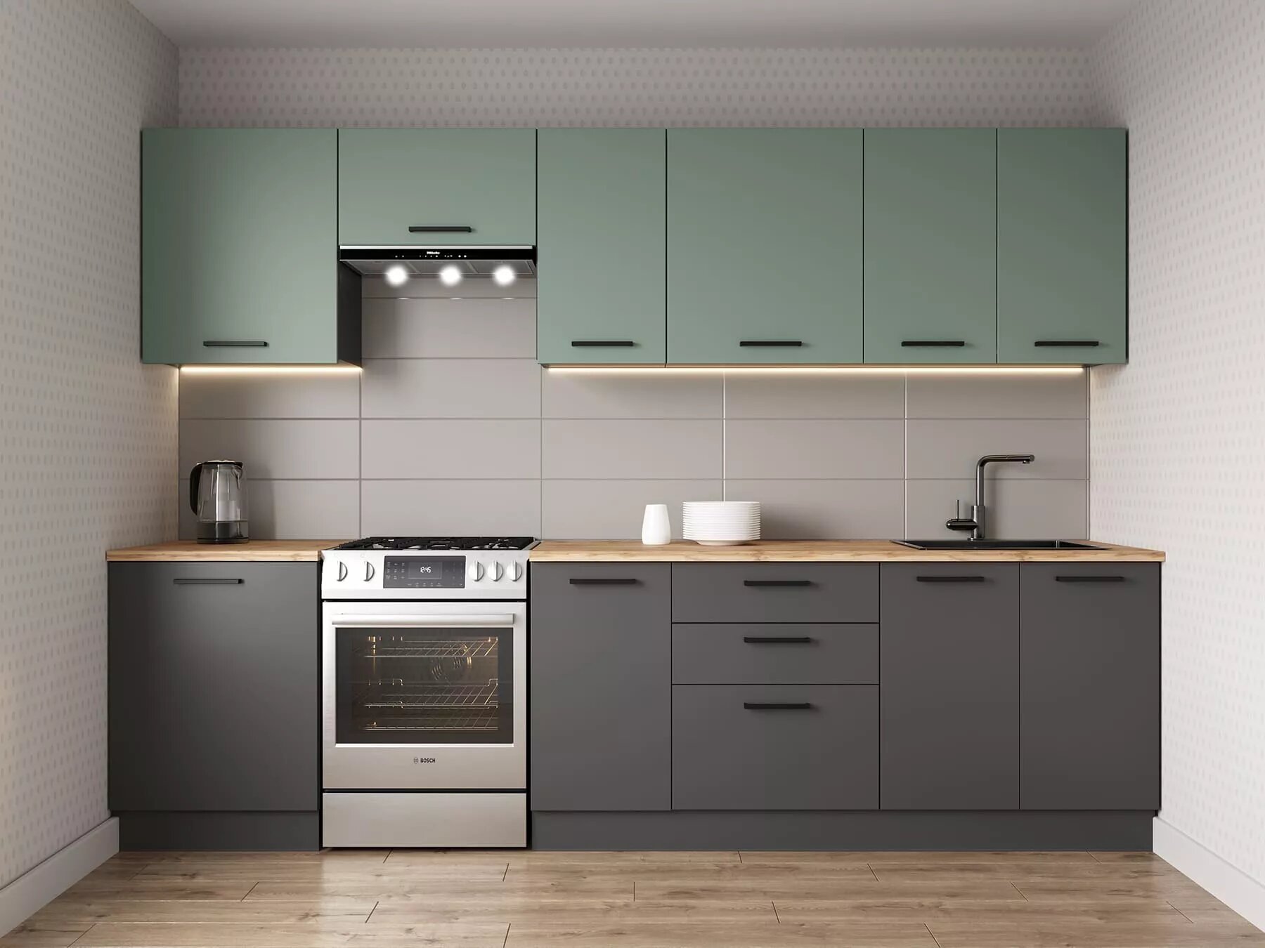 Кухонный гарнитур Sanvut Изумруд-3000 столешница 38мм, каркас ЛДСП, фасад ЛДСП, Антрацит/Муссон