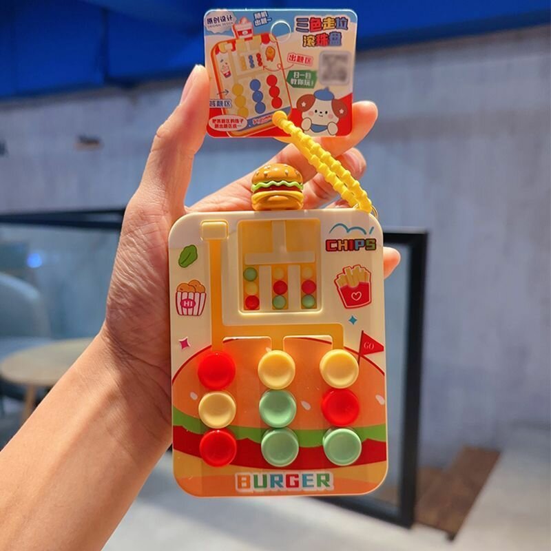 Милый и забавный детский игрушечный брелок в виде мультяшного гамбургера и картофеля фри, головоломка с подвижным шариком, подвеска для рюкзака.
