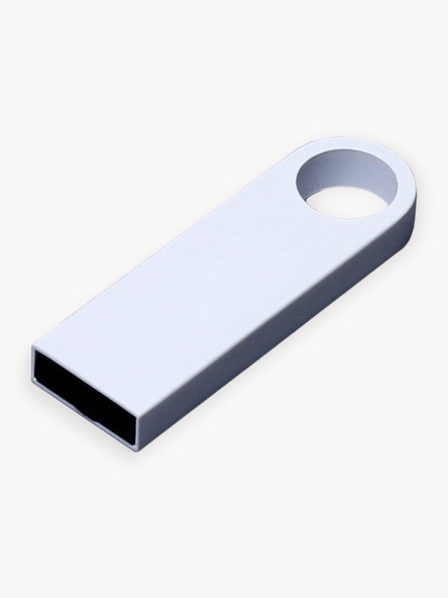 Компактная металлическая флешка с круглым отверстием (512 МБ / MB USB 2.0 Белый/White mini3 доступная и маленькая под логотип заказчика)